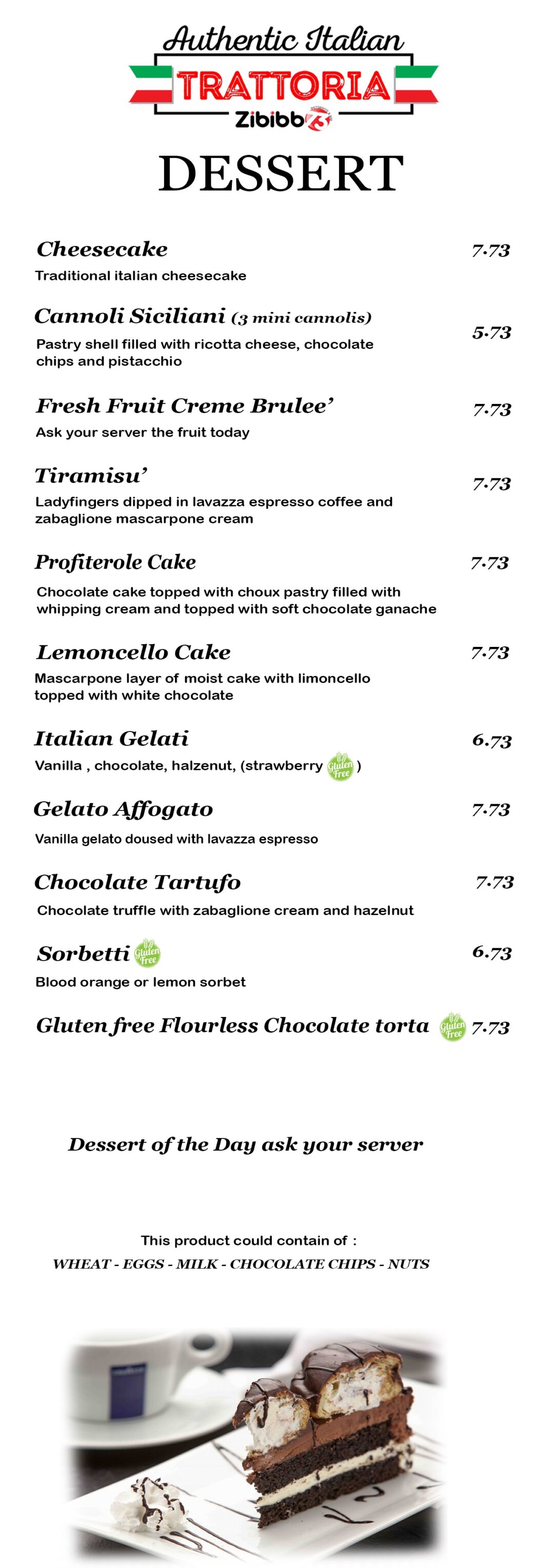 Dessert Menu | Zibibbo 73