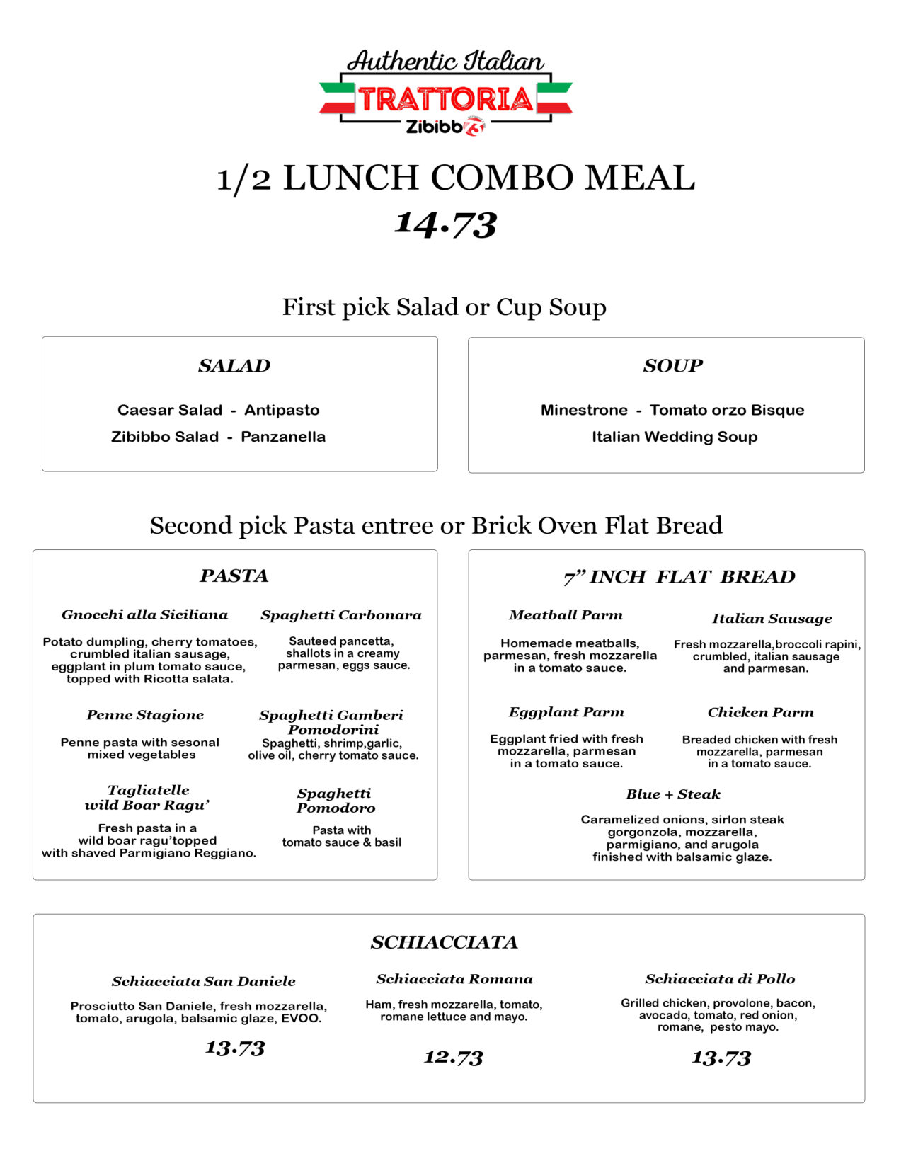 Lunch Menu | Zibibbo 73